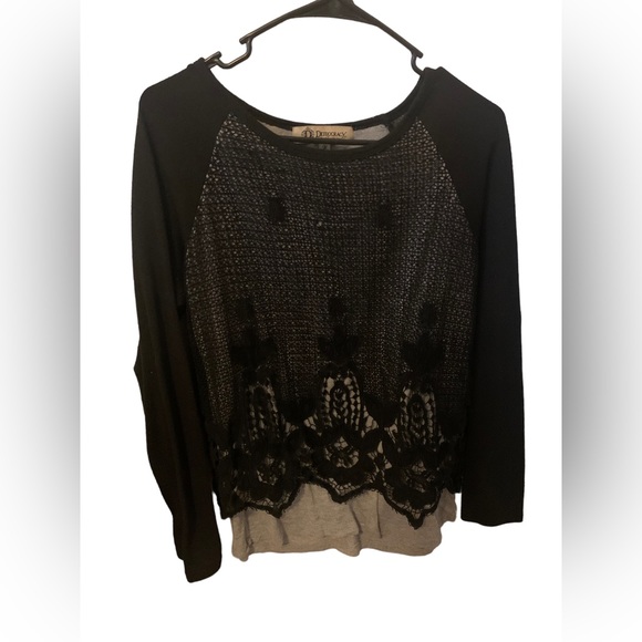 Democracy | Tops | Democracy Black Lace And Grey Long Sleeve Blouse ...